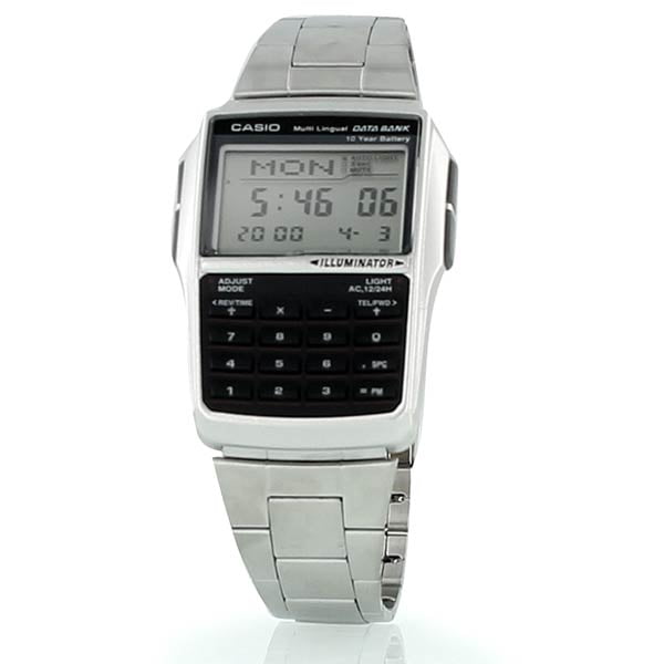 Silver Digital Watch w/ Databank, Calculator, Alarm & Light - DBC-32D ...