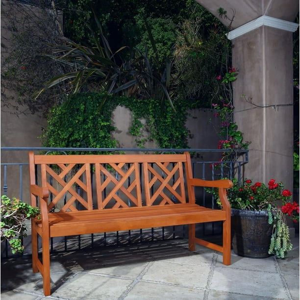 Malibu 3-Seater Outdoor Wood Garden Bench in Natural Color - Walmart.com