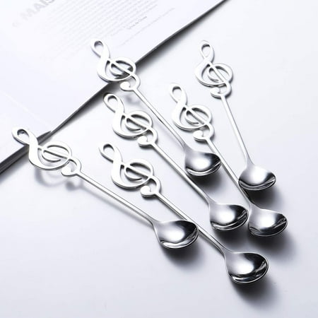 IRONX Music Notes Coffee Spoons Pack of 6 Creative Cute 18/10 Stainless ...