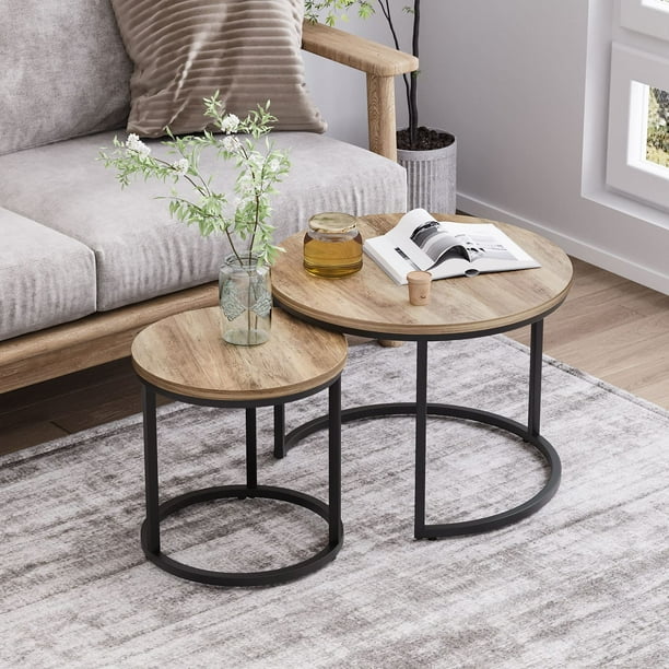 Smuxee Modern Round Nesting Coffee Table,Wood End Table Setfor Living ...