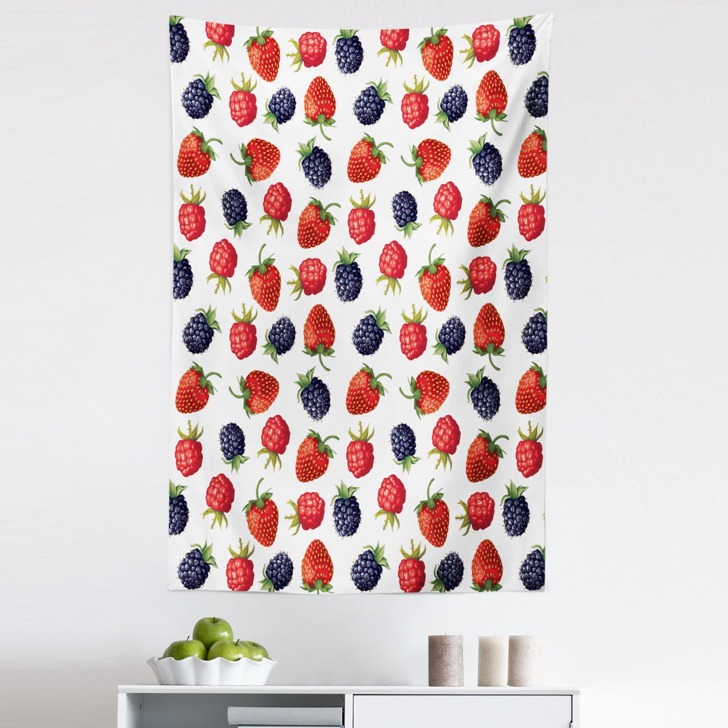 Cartoon Tapestry, Delicious Ripe Berry Print Strawberries Raspberries ...