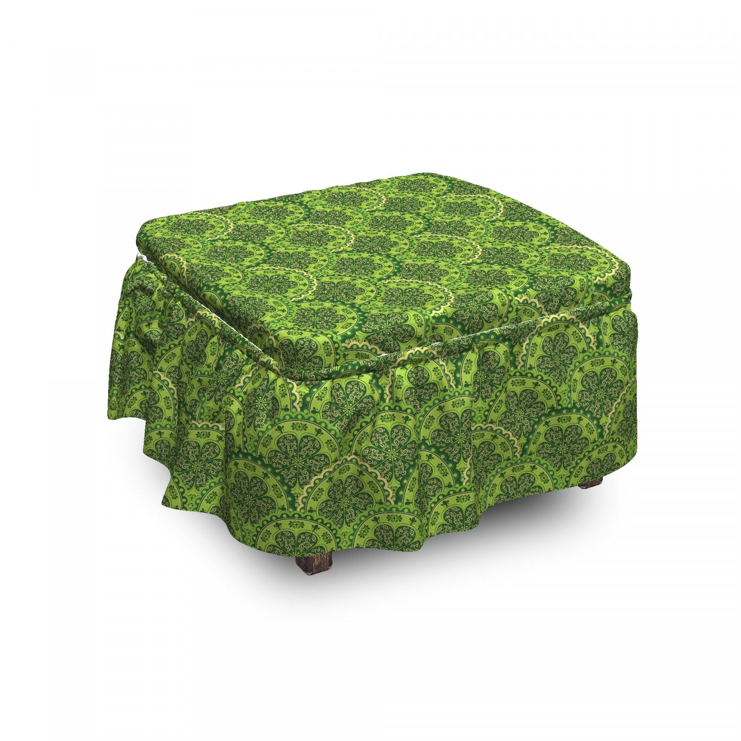 Mandala Ottoman Cover, Floral Circles Leaves, 2 Piece Slipcover Set ...