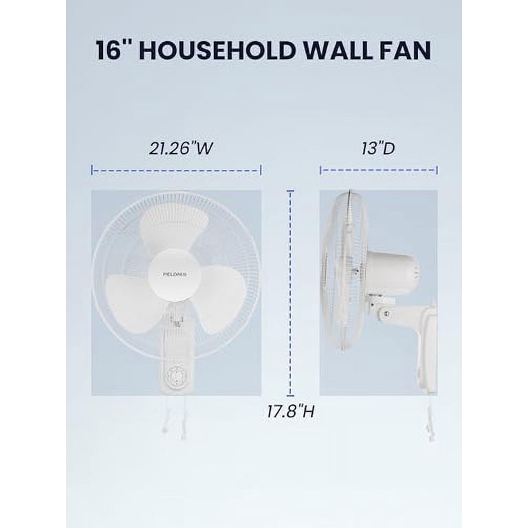 Ventilador De Pared PELONIS 16'' Oscillating Wall Mount Fan With 3 ...