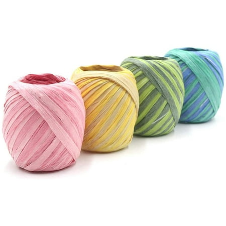 Raffia Ribbon, 4 Pcs Raffia Paper Ribbon, Raffia Twine, Raffia Ribbon ...