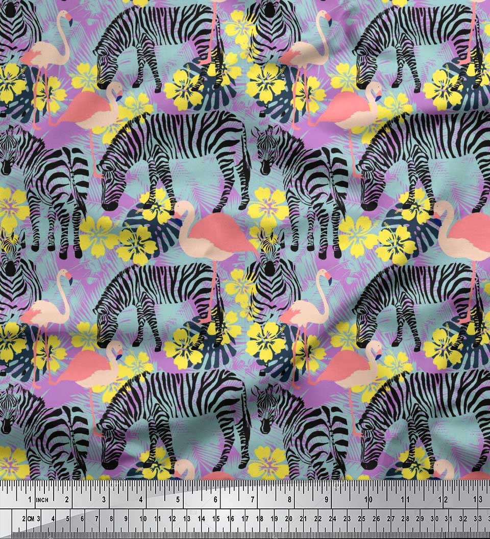 Soimoi Purple Cotton Duck Fabric Monstera Leaves,Flamingo & Wild Animal ...