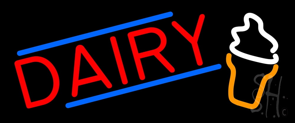 Red Dairy With Logo LED Neon Sign 6 x 15 - inches, Black Square Cut ...