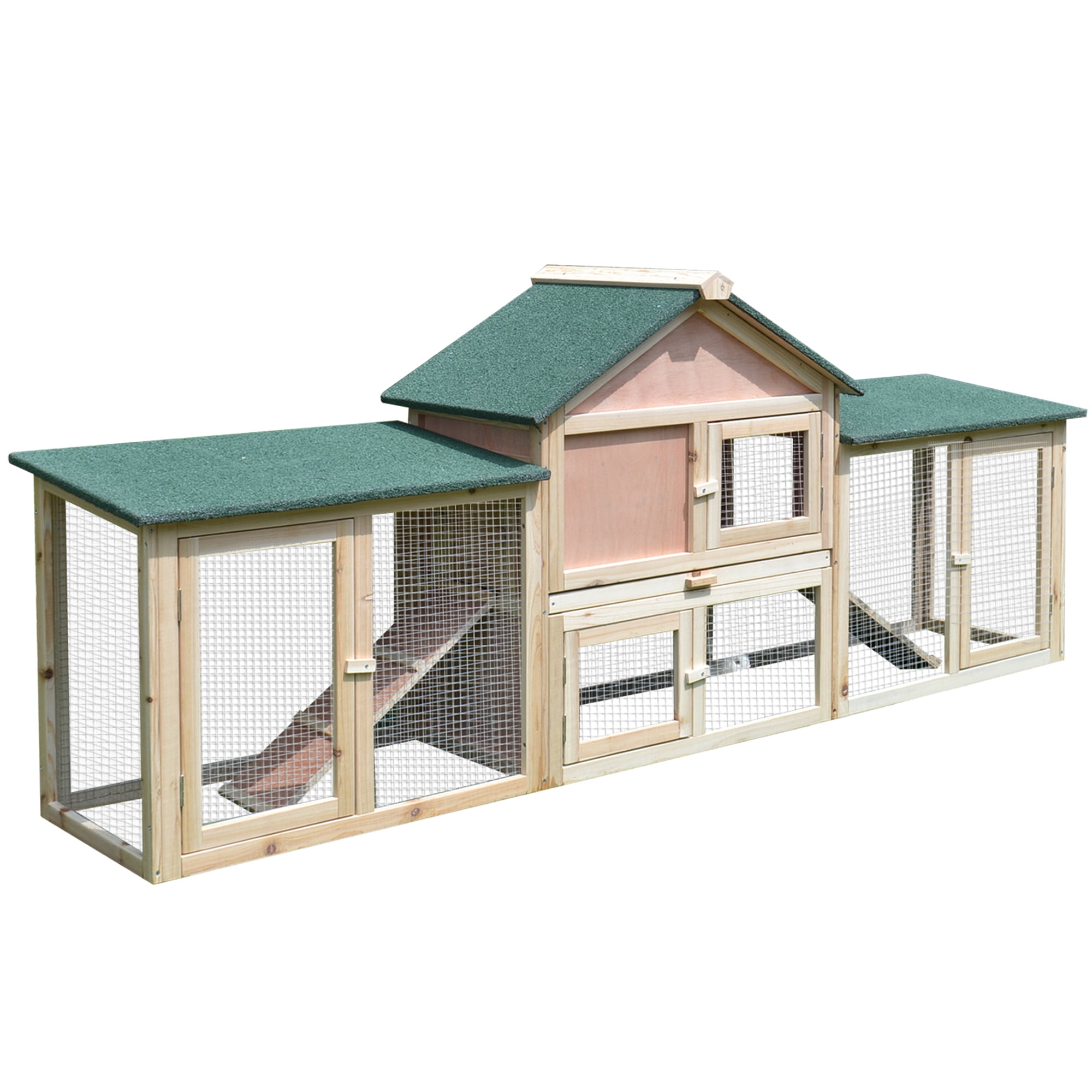 Pawhut Rabbit Hutch with Run Area Ladder Removable Tray, 83" L x 18" W ...