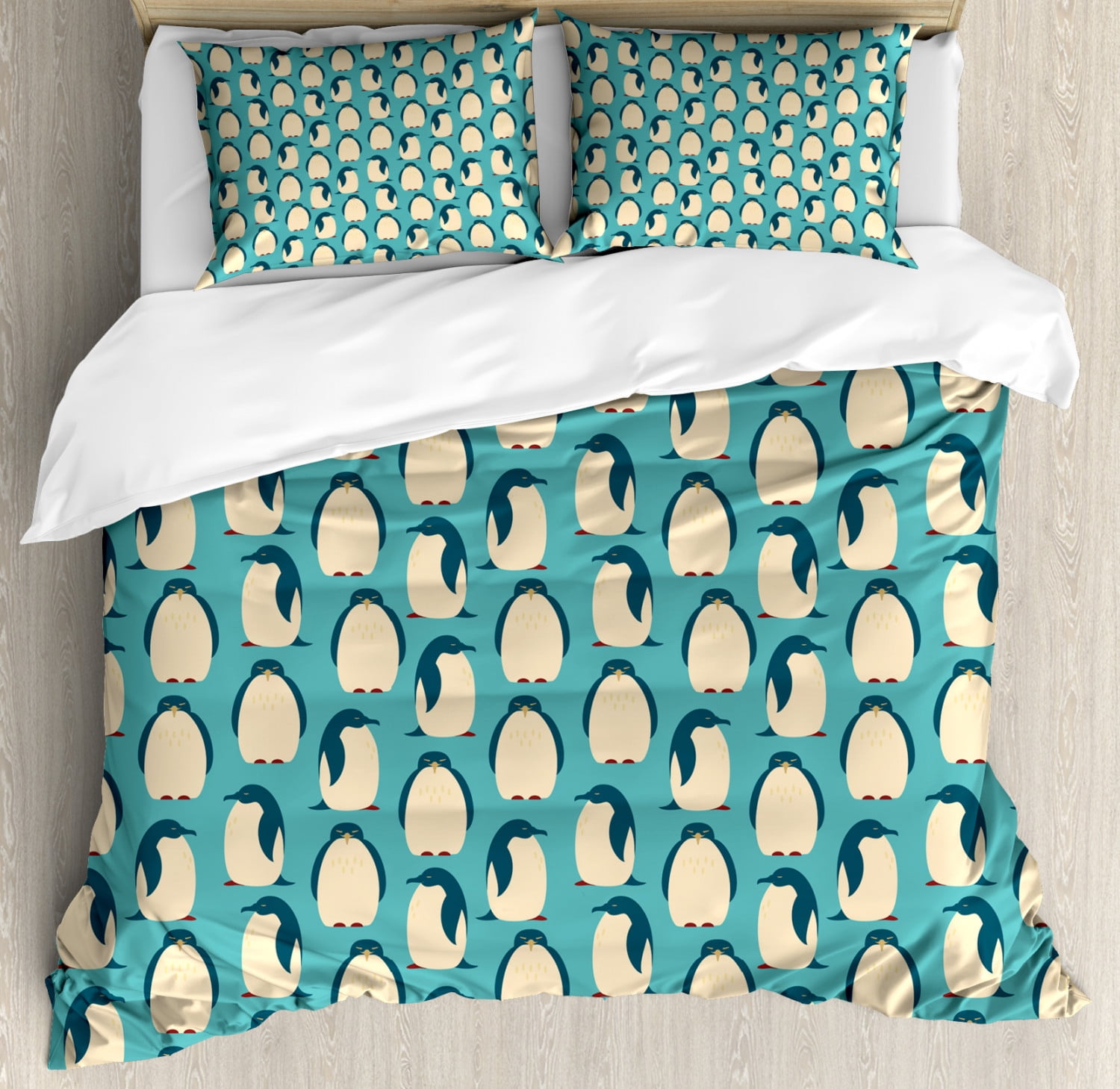 Penguin Queen Size Duvet Cover Set, Arctic Birds Chubby Animal ...