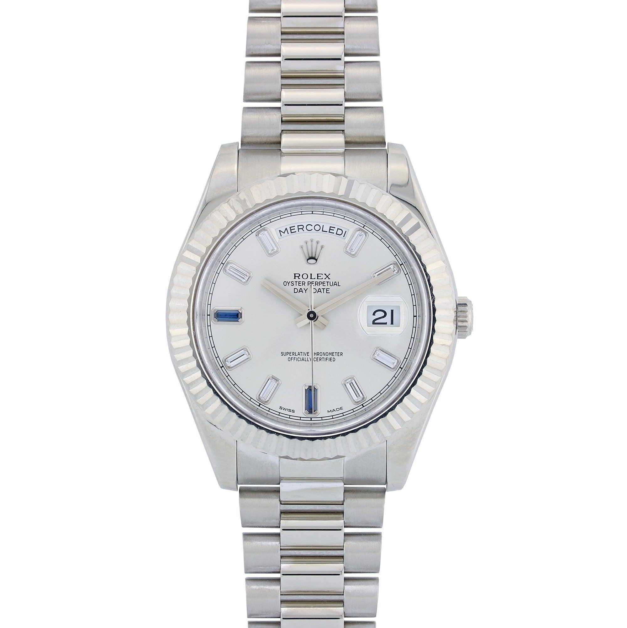 Pre-Owned Rolex Day-Date II 41MM 218239 White Baguette Diamond Dial ...