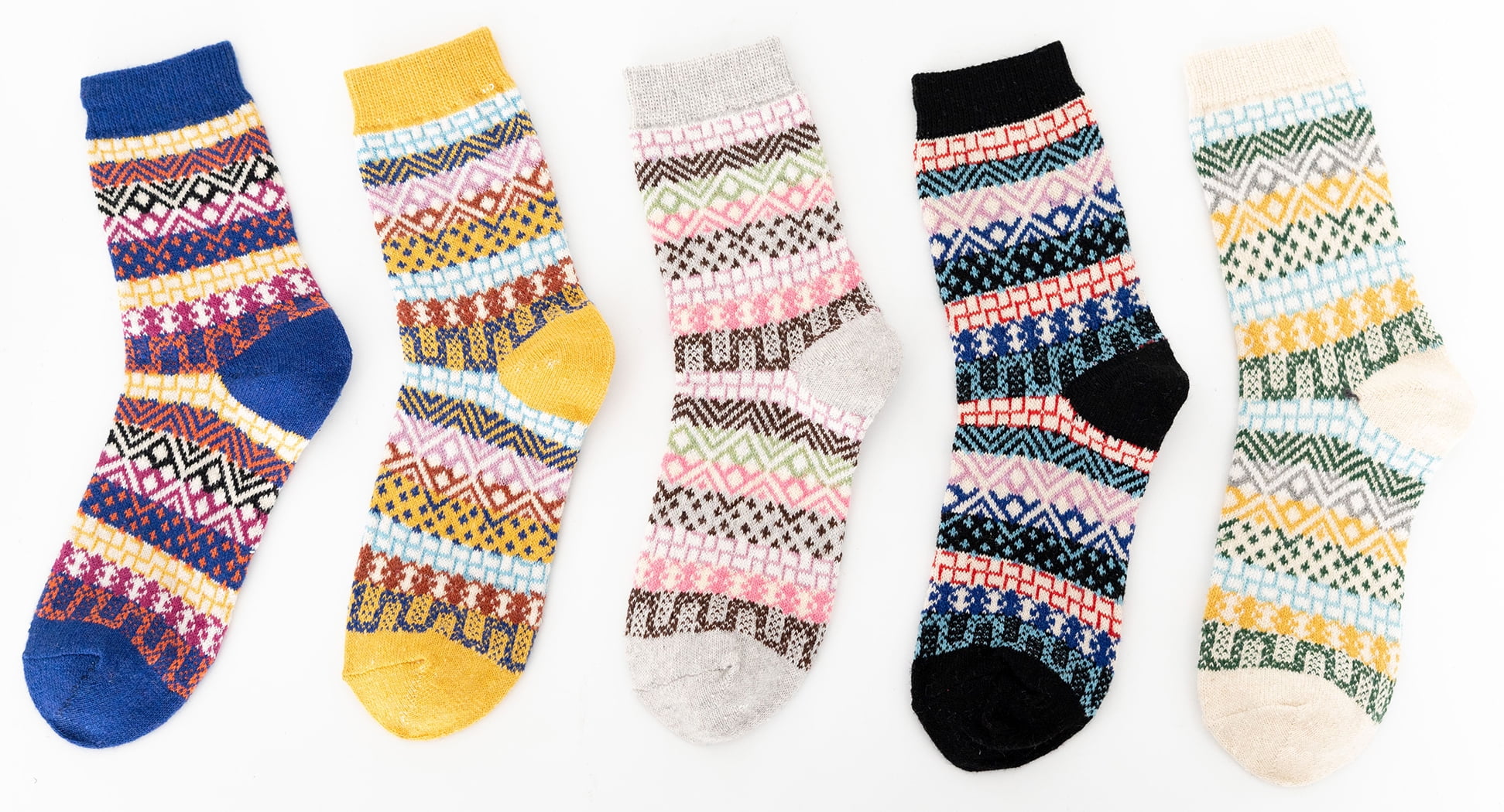 5 Pairs Womens Multicolor Fashion Warm Wool Cotton Thick Winter Crew ...