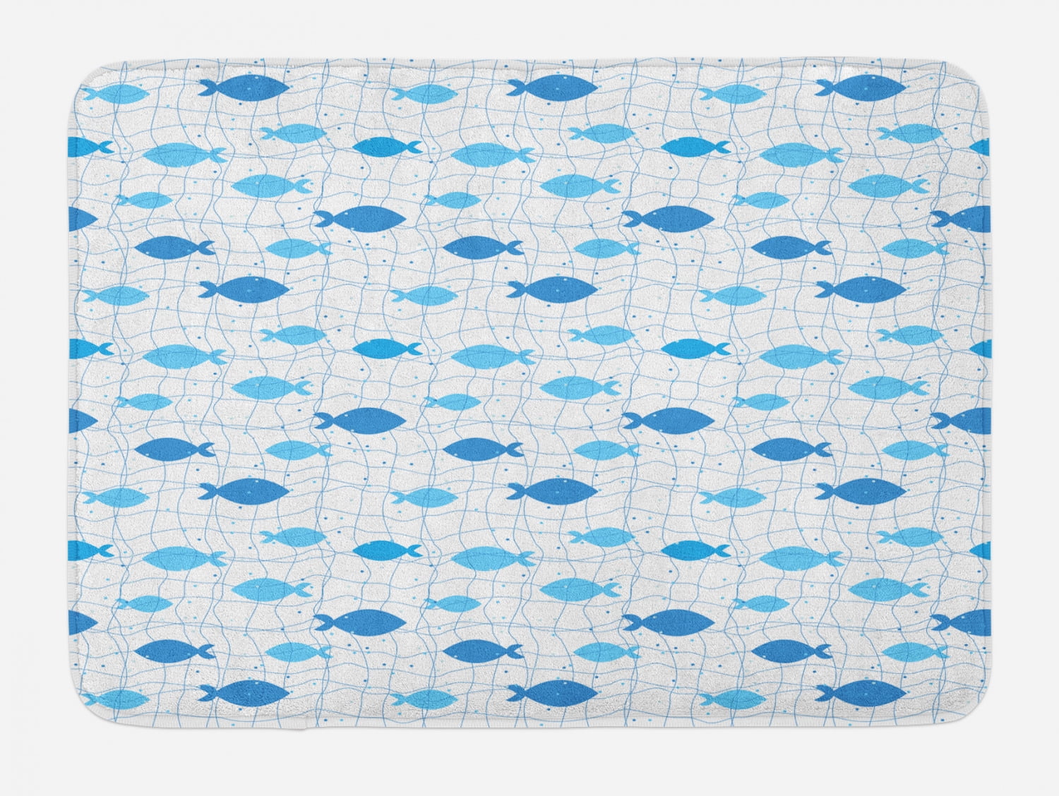 Fish Bath Mat, Fish Net with Polka Dots Abstract Animal Silhouettes ...