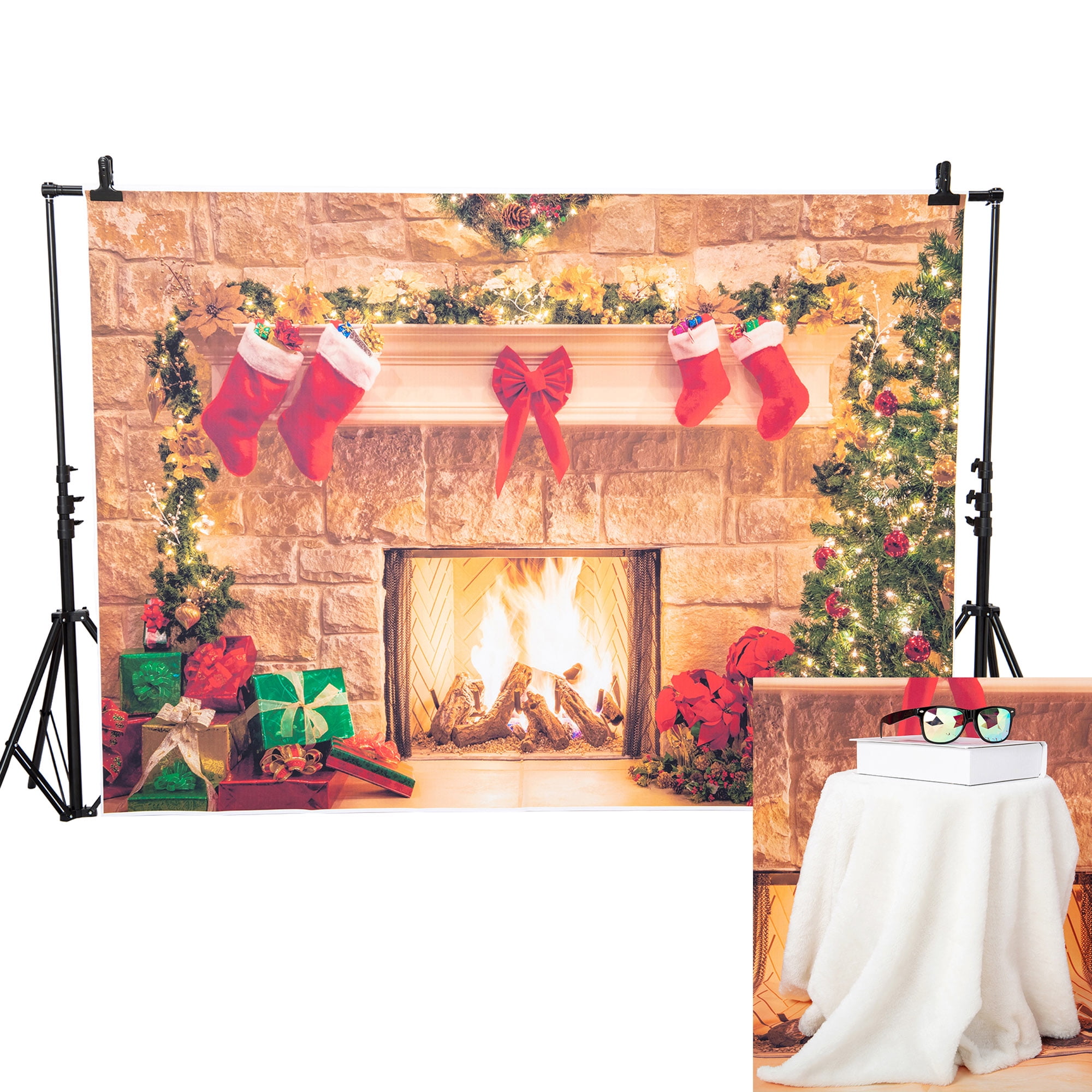 SAYFUT 7x5ft Fireplace and Christmas Socks Background Snowflake ...