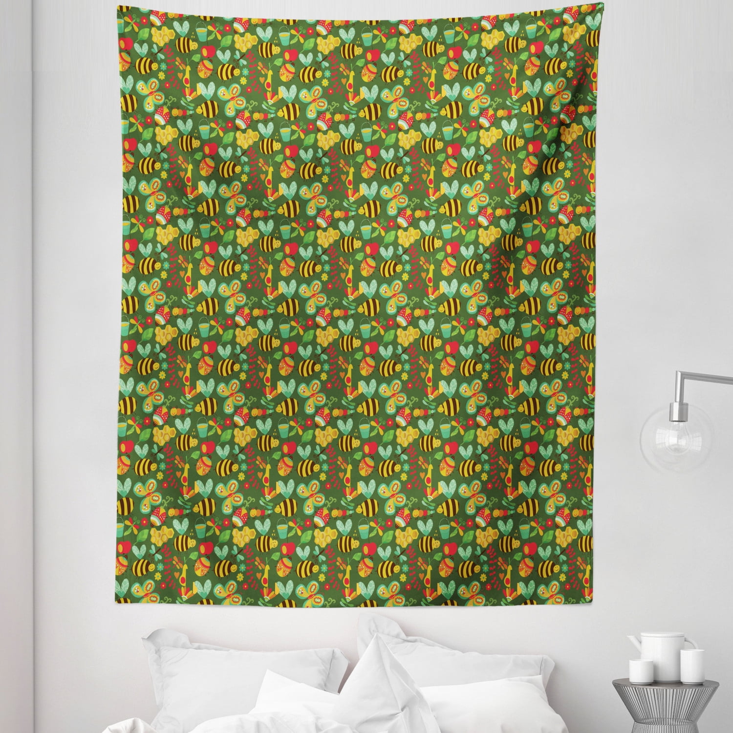 Bee Tapestry, Doodle of Summer Composition with Honeycomb Bees ...