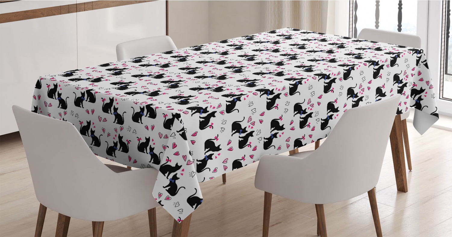 Pets Tablecloth, Cats with Hearts Valentines Day Theme Lovers Kitten ...