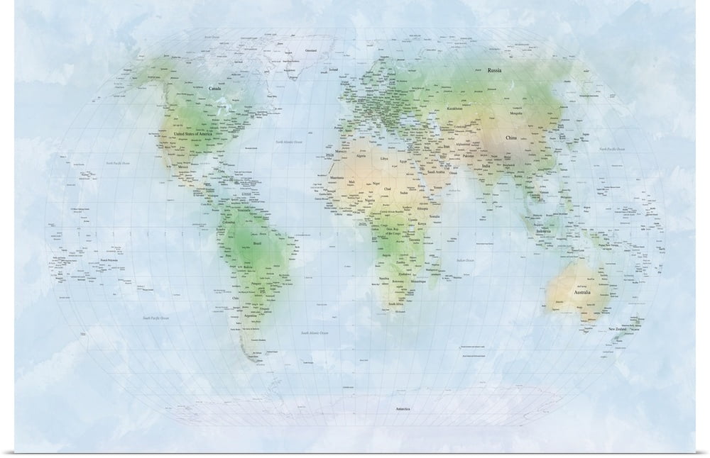 Great BIG Canvas | "Traditional world map with city names" Art Print ...