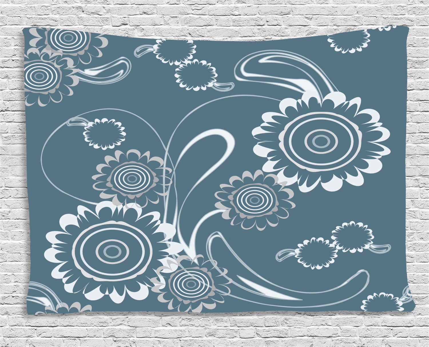 Grey Blue Tapestry, Abstract Blossoming Petals with Abstract Swirls ...