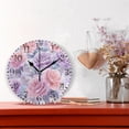10" Artistic Round Wall Decorative Desk Clock Lavender Watercolor Roses ...