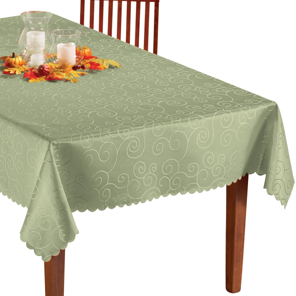 Collections Etc Fancy Scroll Scalloped Edge Festive Tablecloth, Sage ...