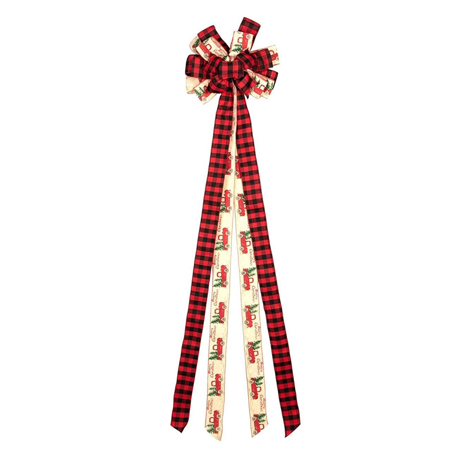 Christmas Tree Topper Bow, Red Buffalo Plaid Tree Topper Farmhouse ...