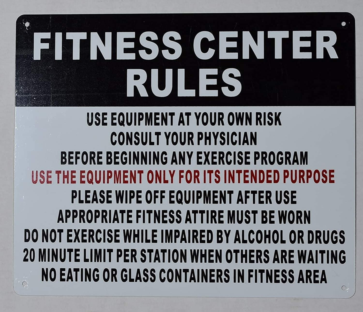 Fitness Center Rules Sign-Horizontal (White,Aluminium 10x12) (ref-2201 ...