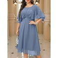 Dusty Blue Plus Size Elegant Party Dress With Rhinestone-Embellished ...
