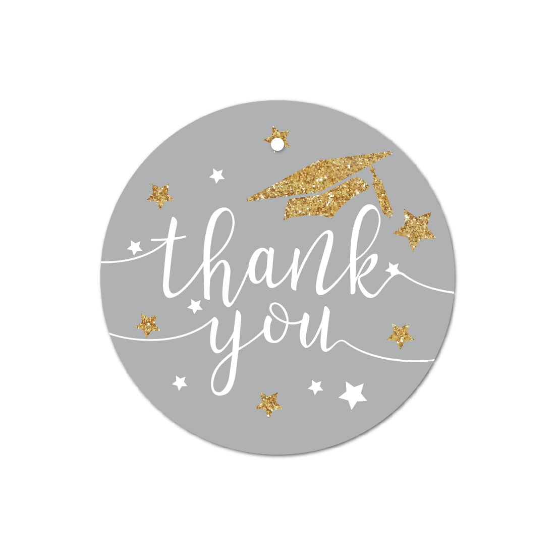 Gray and Gold Glittering Graduation, Round Circle Gift Tags, Thank You ...
