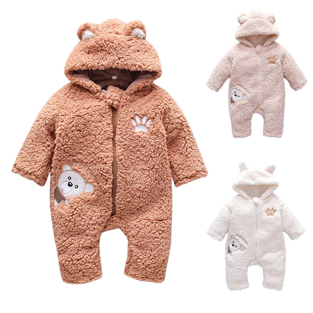 GYRATEDREAM Baby Fleece Snowsuit Romper Hooded Onesies Flannel Zipper Jumpsuit Winter Coat ...