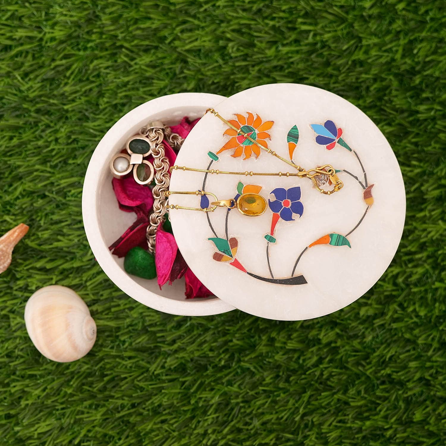 Marble Decorative Jewelry Box for Women with Floral Inlay Artwork ...