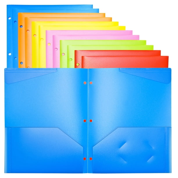 RYWESNIY Heavy Duty Plastic Folders with Pockets and 3 Holes, 2 Pocket ...