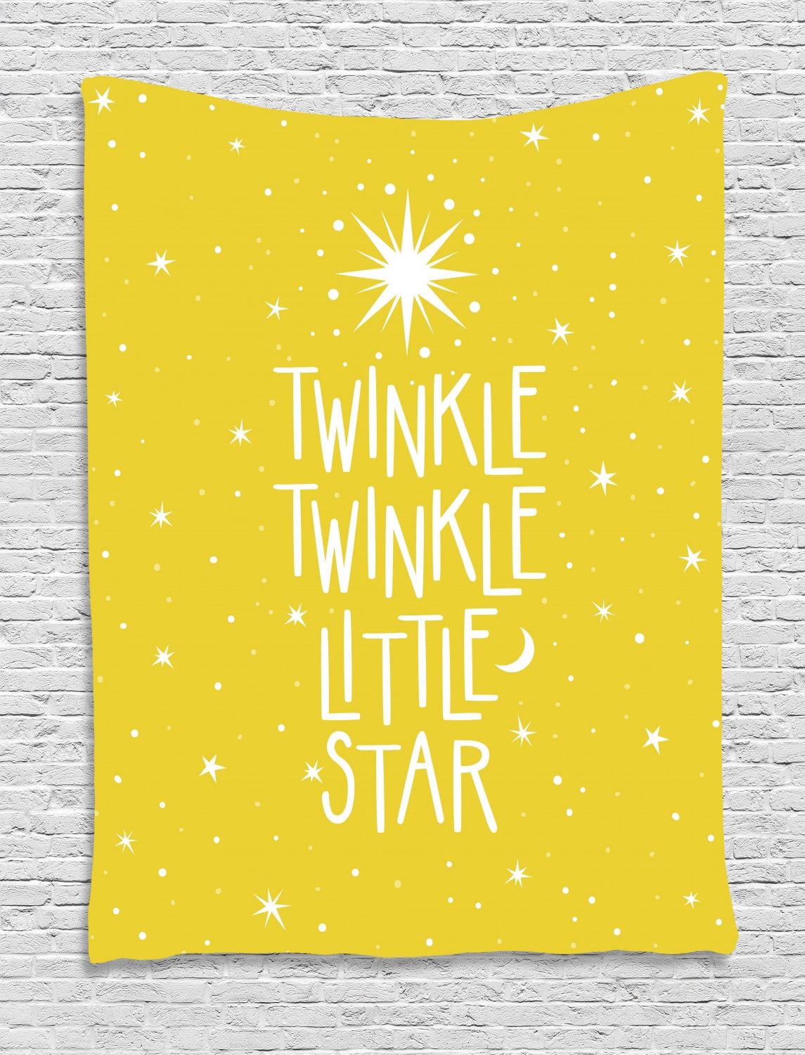 Saying Tapestry, Doodled Bursting Pointy Stars Crescent Moon Twinkle ...