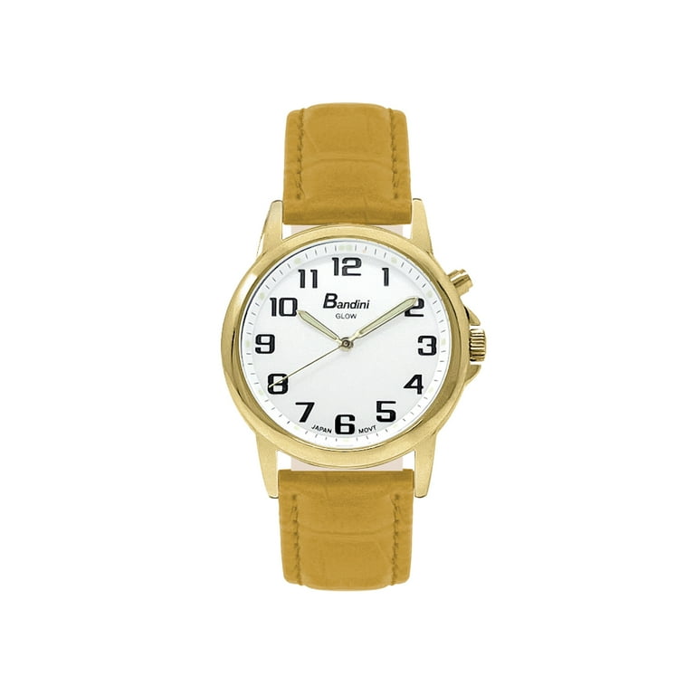 Bandini Womens Glow Watch Alligator Pattern Leather Band 28mm Analog Women s Easy to Read Watches with Light Up Quartz White Dial Big Numbers Glow in Dark Hands Gold Tone