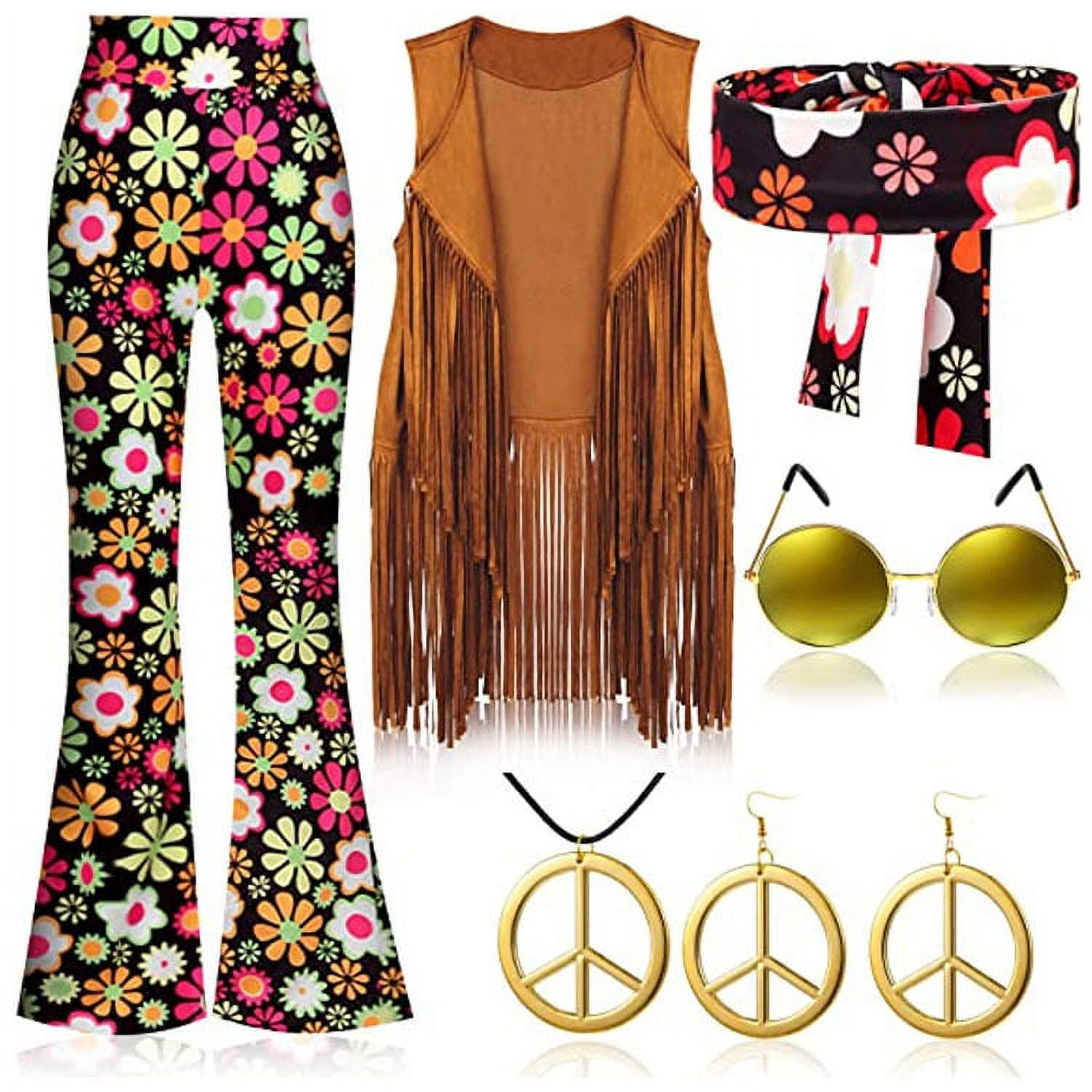 Disfraz retro de fiesta hippie de los años 70, chaleco con borlas ...