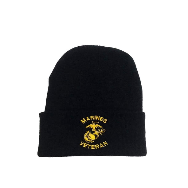 Black Marines Veteran Made in The USA Cuffed Beanie Hat Cap Toboggan ...