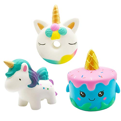 Yonishy Kawaii 3 Packs Jumbo Squishies Narwhale Cake,Unicorn Donut,Star ...