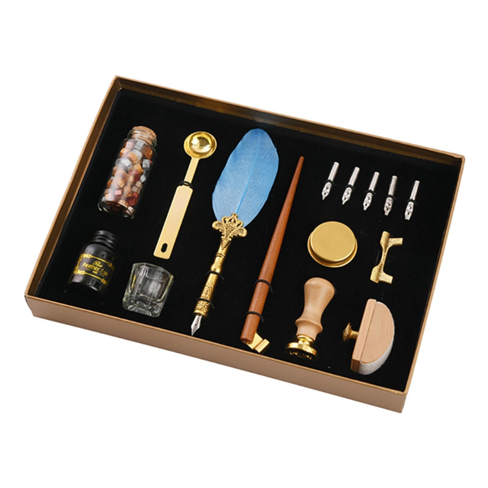 Quill Pen and Ink Set Feather Pen with 5 Stainless Steel Replacement ...