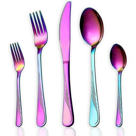 Ssdlv Piece Rainbow Color Dinner Set, Stainless Steel Titanium Colorful ...
