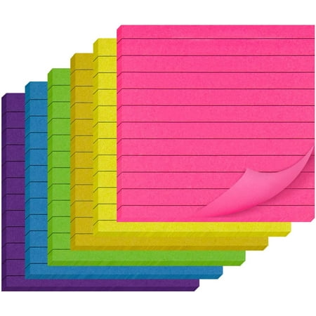 TESNN 6 Pack 300 Sheets Lined Sticky Notes 6 Bright Colors Self-Stick ...