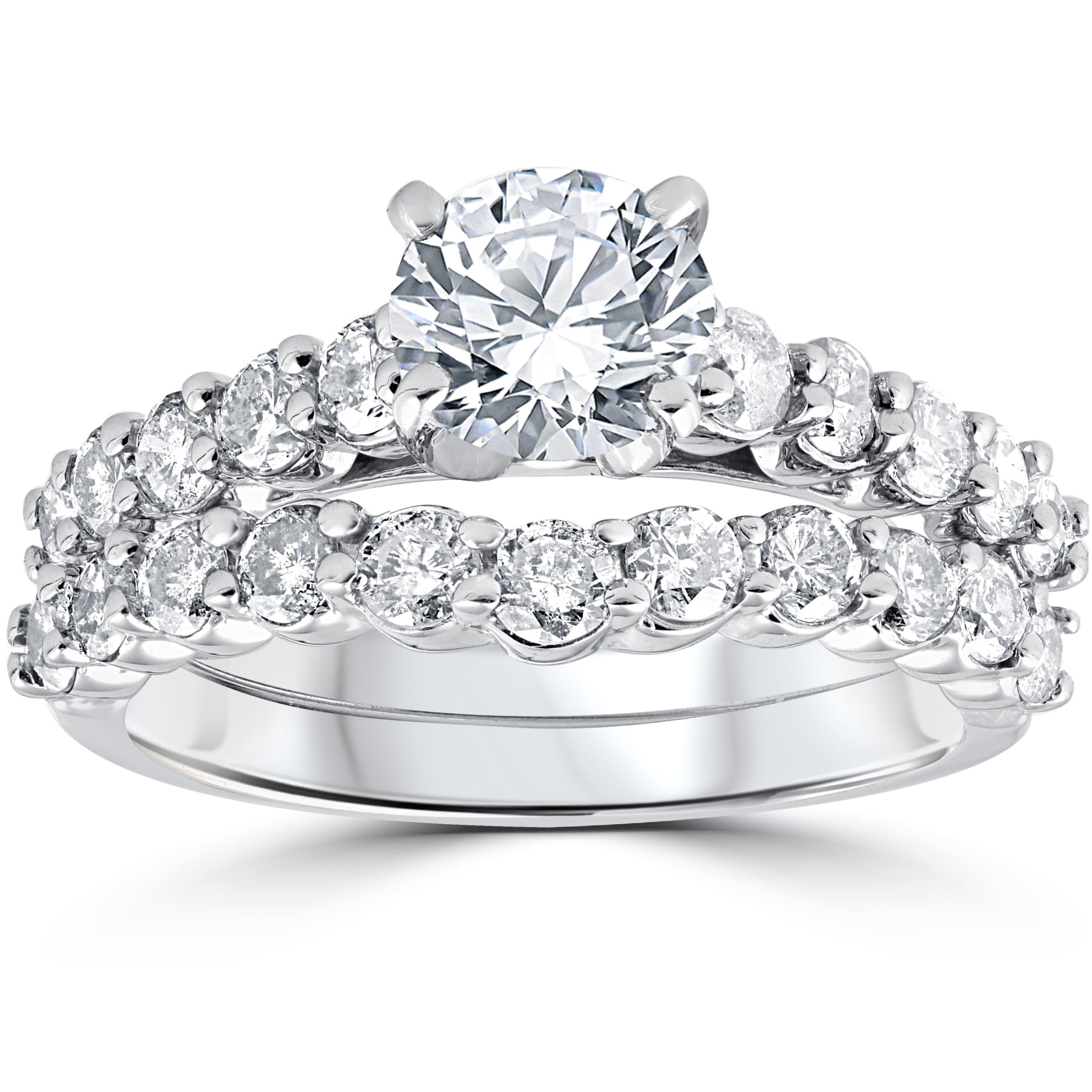 2ct Natural Diamond Engagement Matching Wedding Ring Set 14k White Gold ...