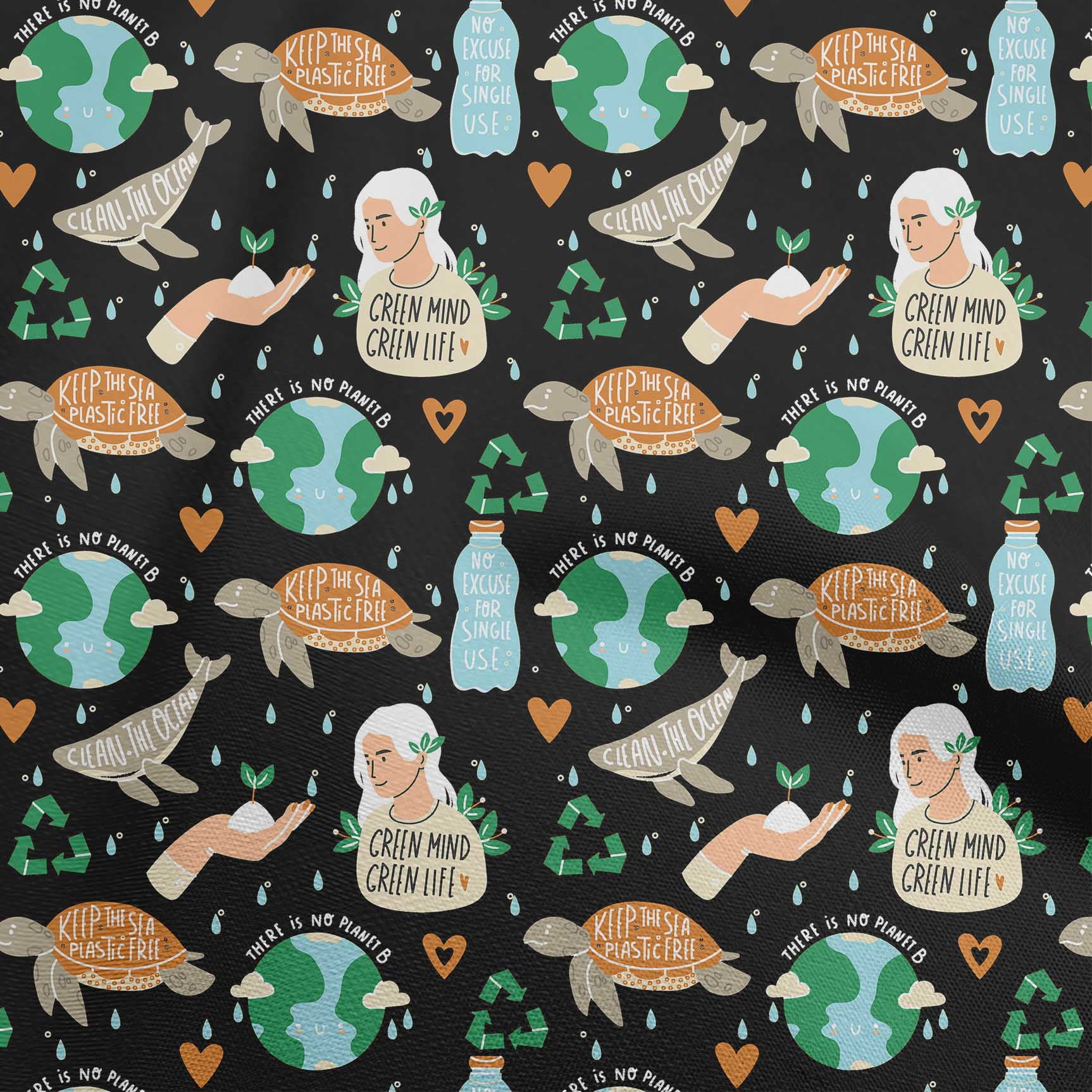 oneOone Cotton Poplin Black Fabric Earth Diy Clothing Quilting Fabric ...