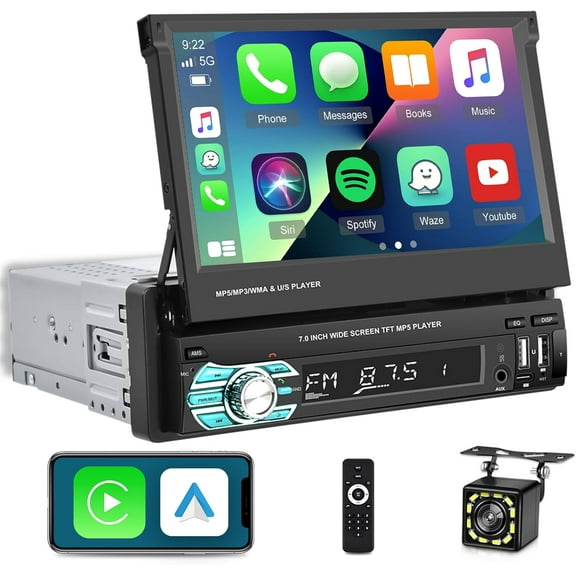 1 Din 7 Inch Car Stereo Radio with Wireless Apple Carplay Android Auto ...