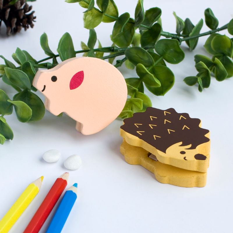 [Pig & Hedgehog] - Card Holder / Wooden Clips / Wooden Clamps / Animal ...