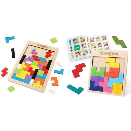 Wooden Blocks Puzzle Brain Teasers Toy + Wooden Tangram Puzzle Pattern ...