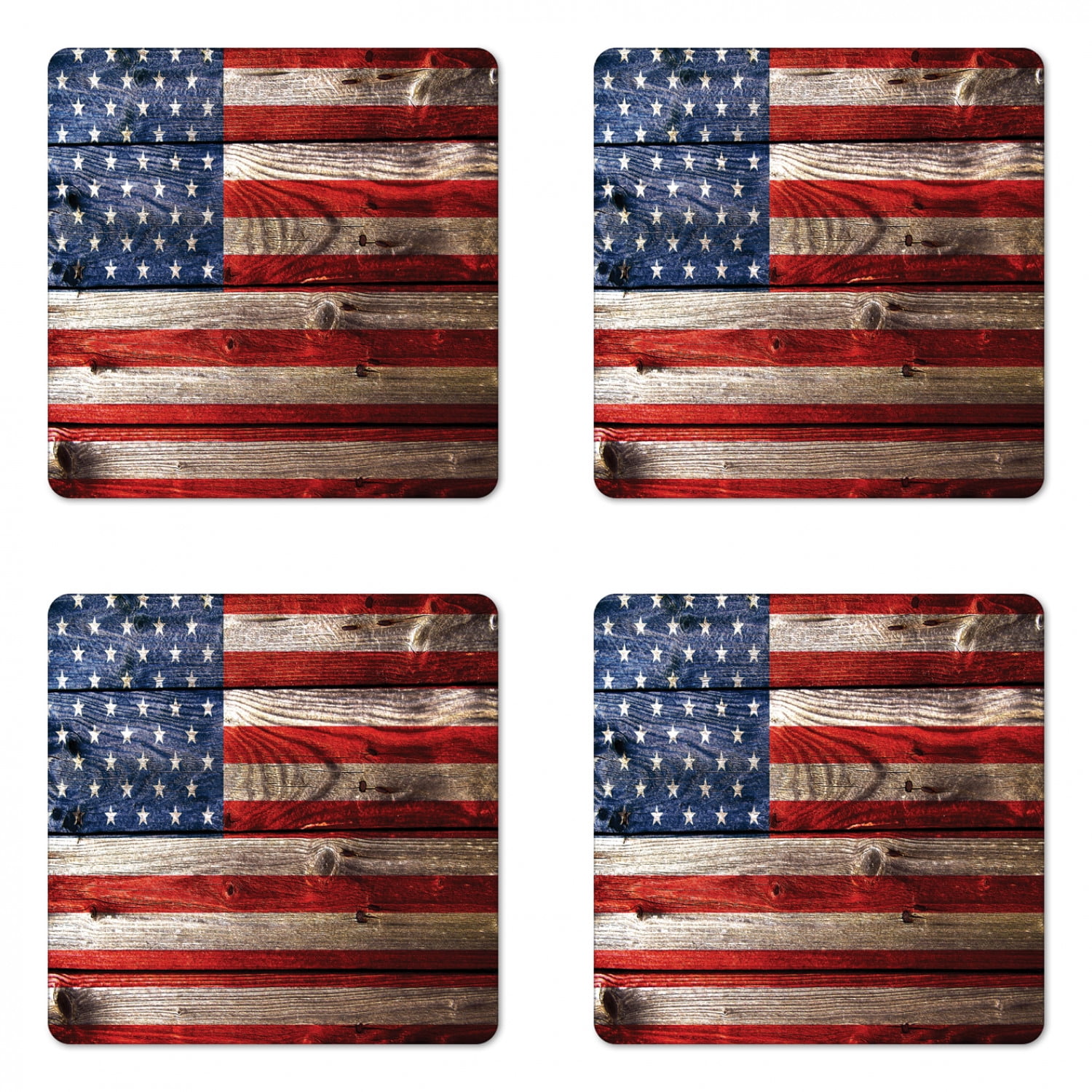 USA Coaster Set of 4, Fourth of July Independence Day Weathered Retro ...