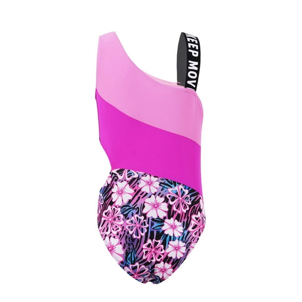 inhzoy Kids Girls Letter One Shoulder One Piece Swimsuit Hawaii Floral ...