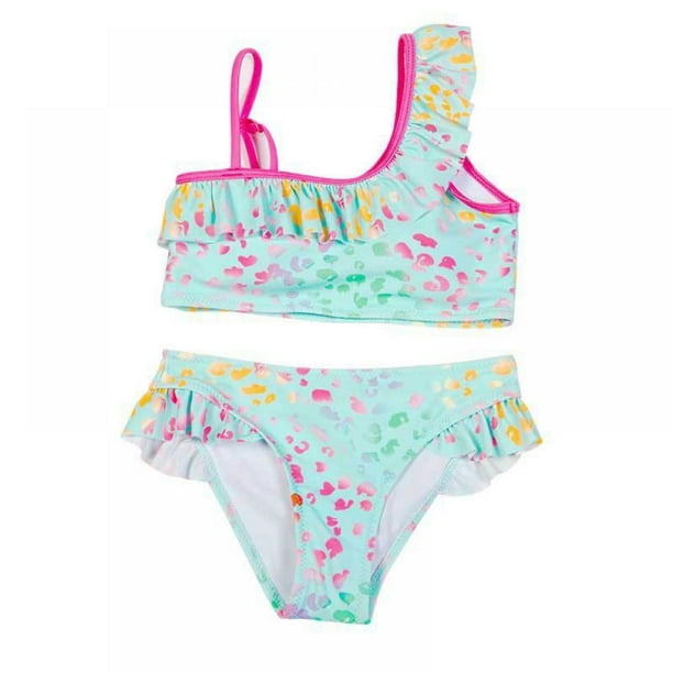 Little Girls Two-pieces Tankini Swimwear One Shoulder Ruffle Swimsuit ...