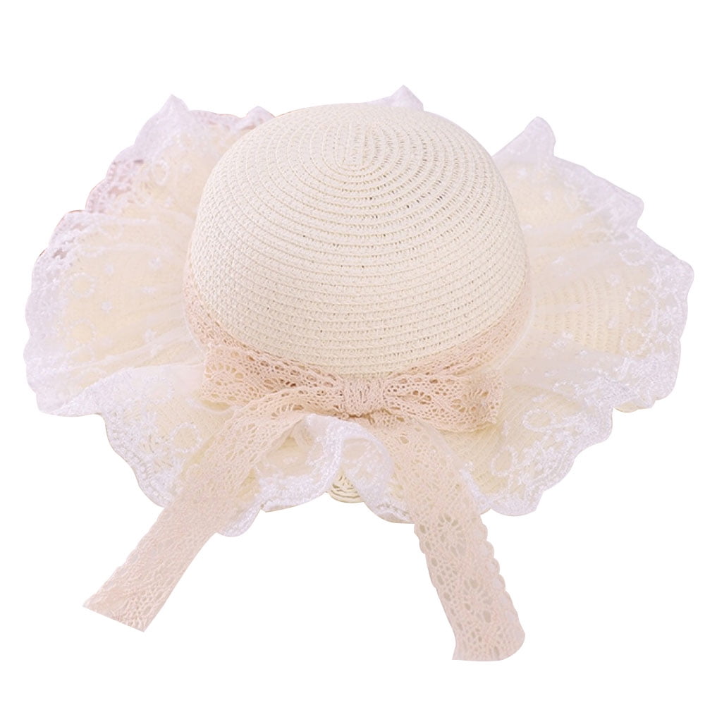 51-52 cm hat circumference children's lace bow straw hat wavy brimmed ...