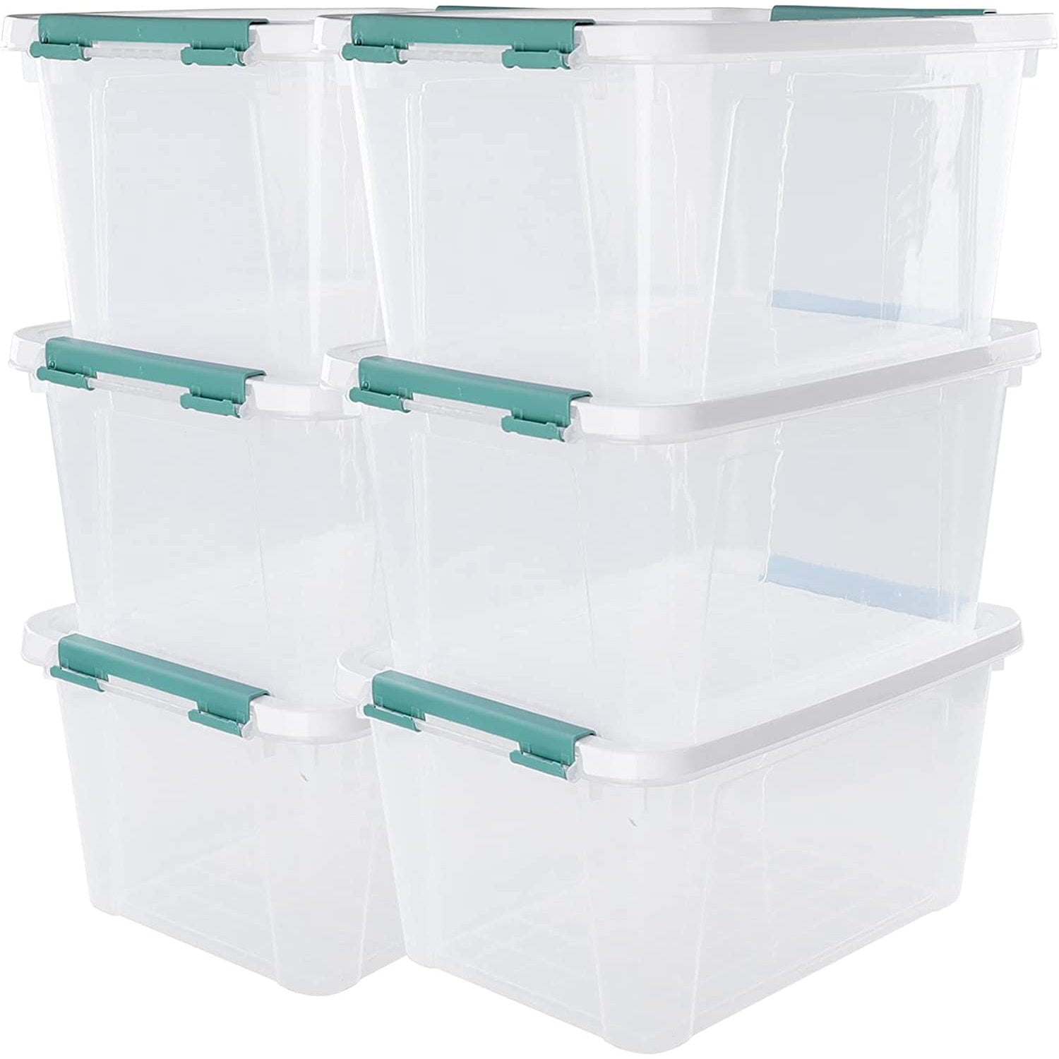 6-Pack 20 Quart Latching Plastic Storage Boxes with Lids, Clear ...