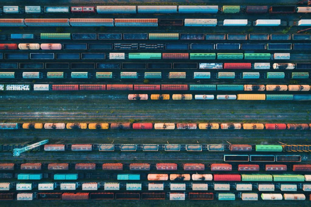 Colorful Freight Train Cars Locomotives At Depot Aerial View Cool Wall ...