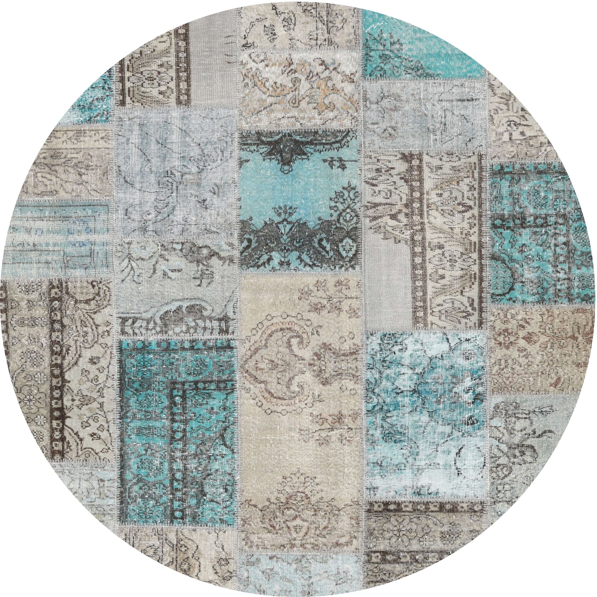 Ahgly Company Indoor Round Contemporary Sage Green Patchwork Area Rugs ...