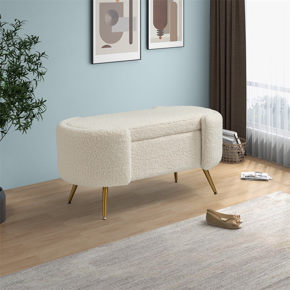 39.4" Storage Ottoman Bench, Modern Tufted Sherpa Upholstered Footstool ...